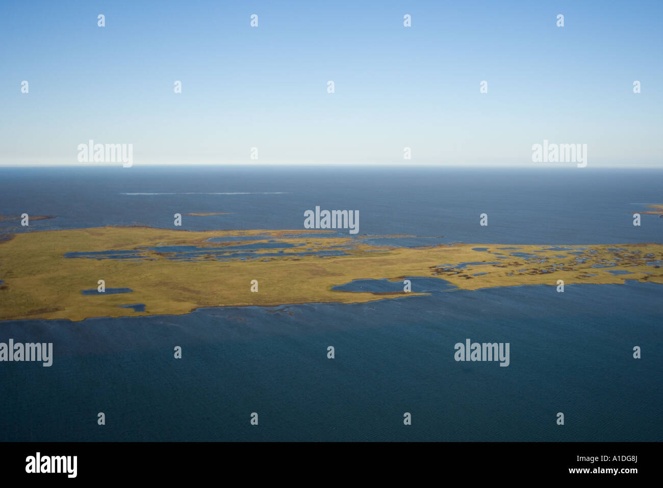 tundra landscape with freshwater ponds along the Arctic coast by the ...