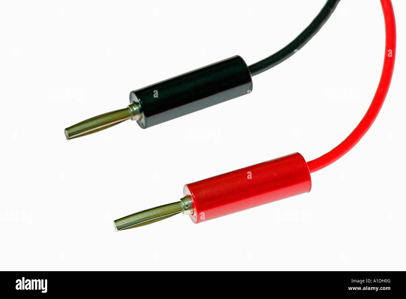 Red and black banana plugs on white background Stock Photo - Alamy