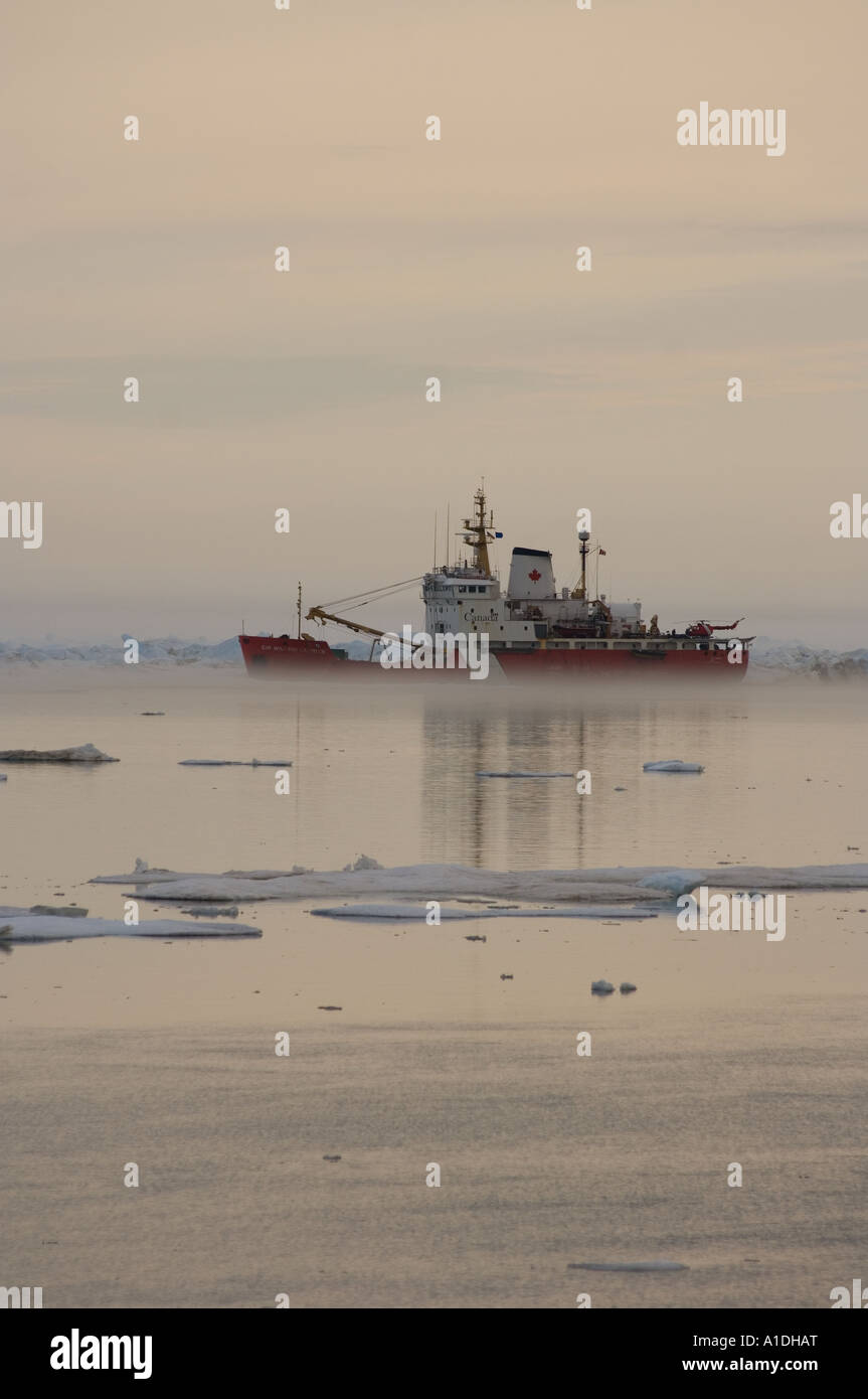 Canadian ice breaker ship anchored off the Inupiat village of Barrow ...