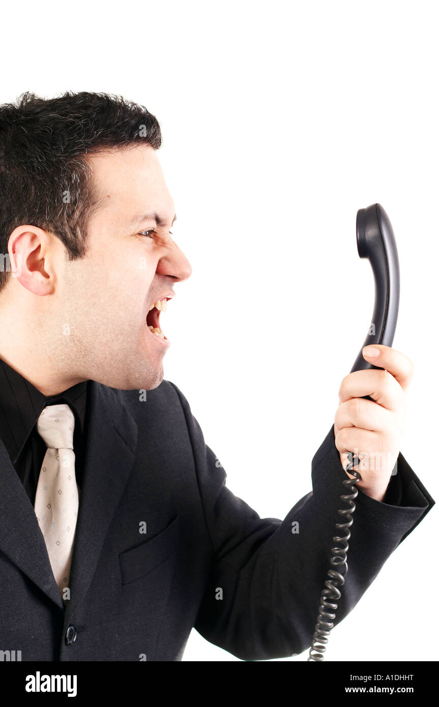 Businessman crying in phone Stock Photo - Alamy