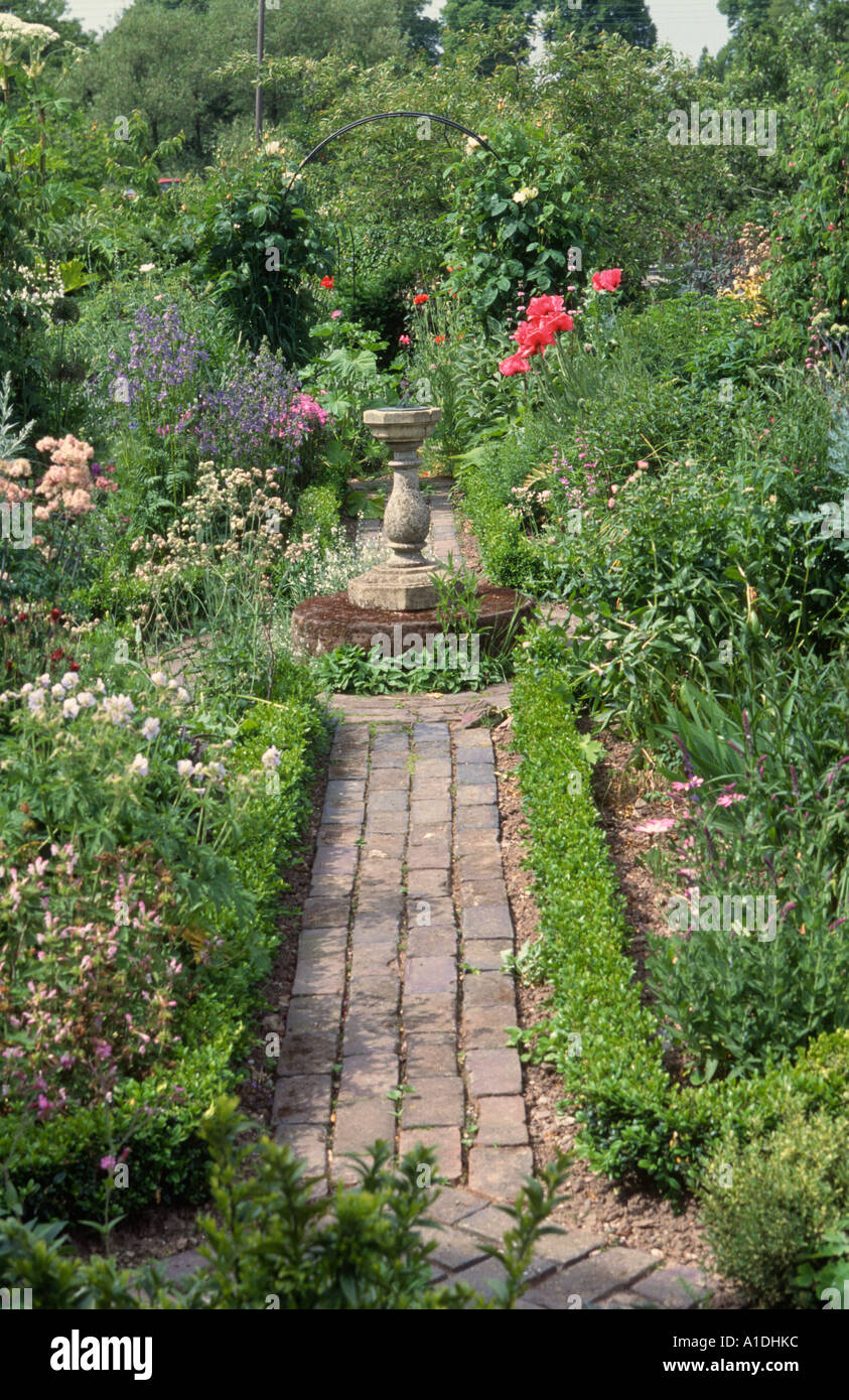 rough brick path through clipped miniature box hedges Stock Photo - Alamy