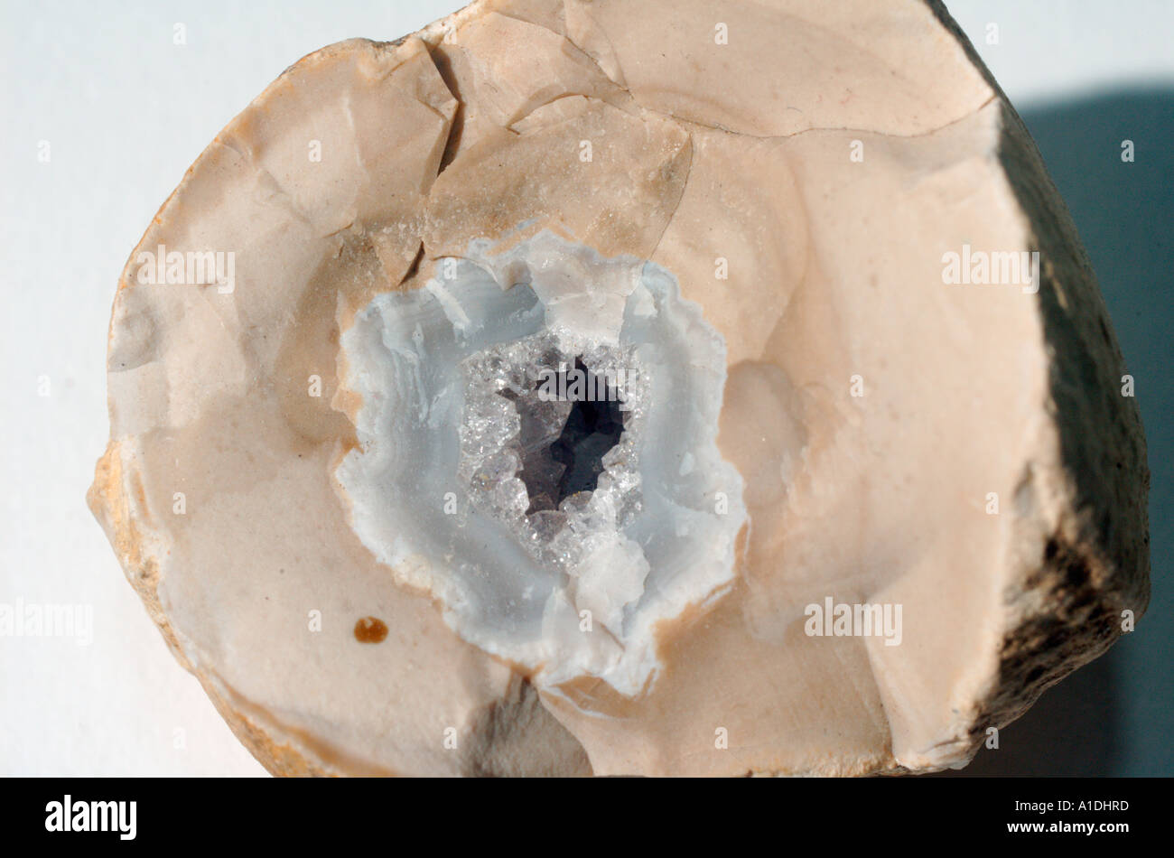 Cross cut of a rock with Crystals formations in the rock Stock Photo ...