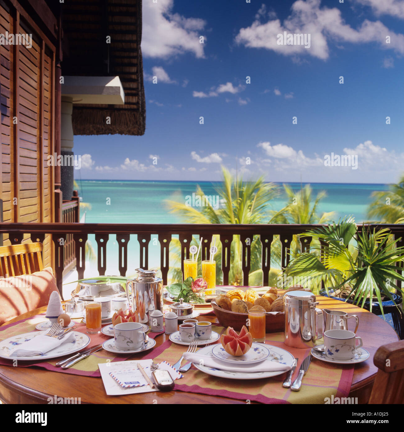 breakfast on a veranda at the Royal Palm Hotel Mauritius Stock Photo ...