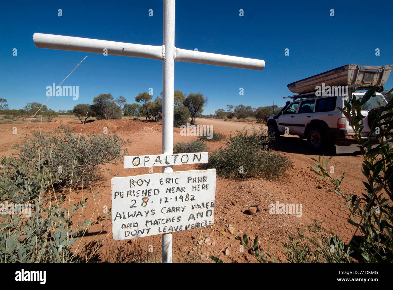 Safety warning about outback condtions and memorial at Opalton, western ...