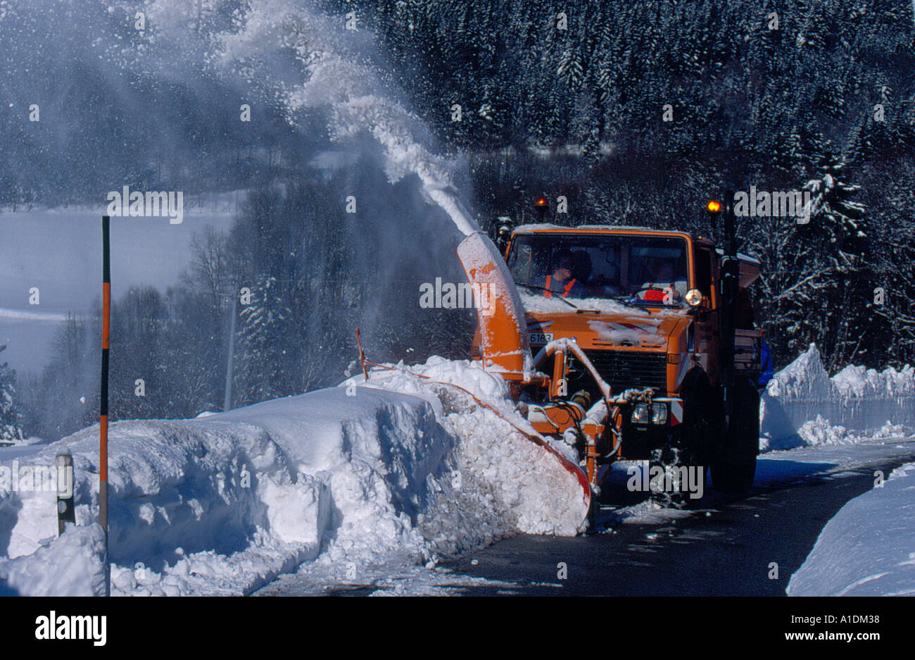Government Mercedes Benz snowblower in winter, Bavarian Forest, Lower ...