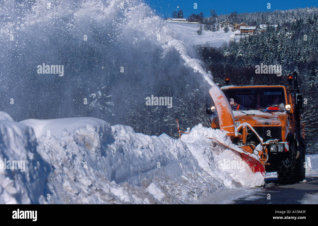 Government Mercedes Benz snowblower in winter, Bavarian Forest, Lower ...