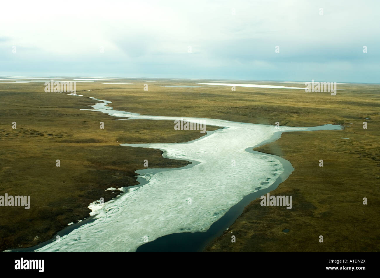 aerial landscape outside the Inupiat village of Point Hope during ...