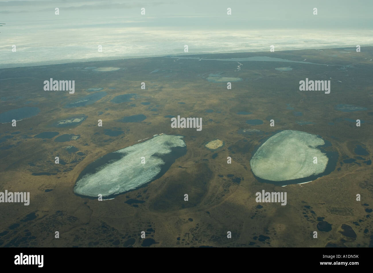 aerial of landscape outside the Inupiat village of Point Hope Arctic ...