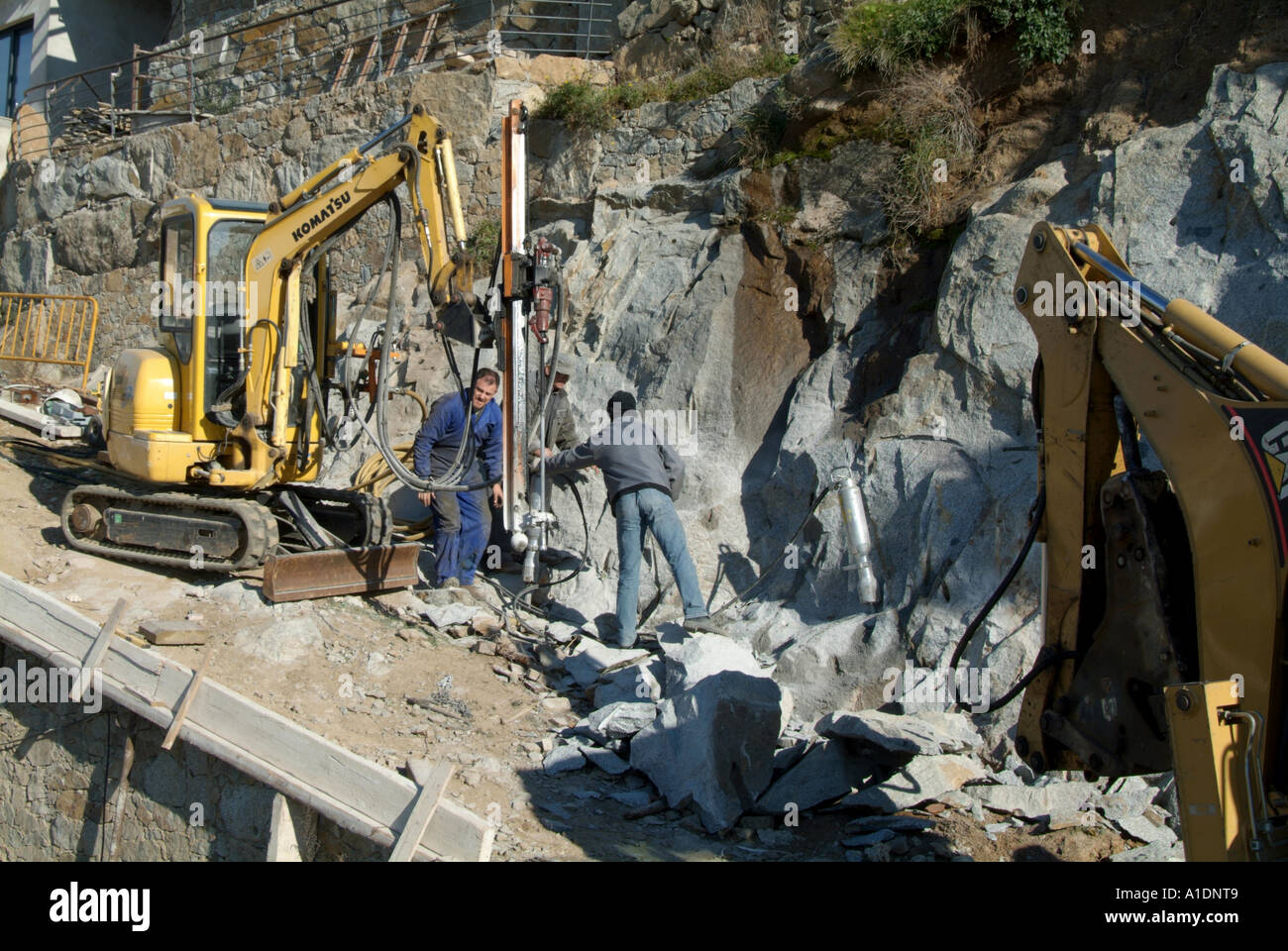 pneumatic, drill, rock, drilling, road, works, construction, building ...