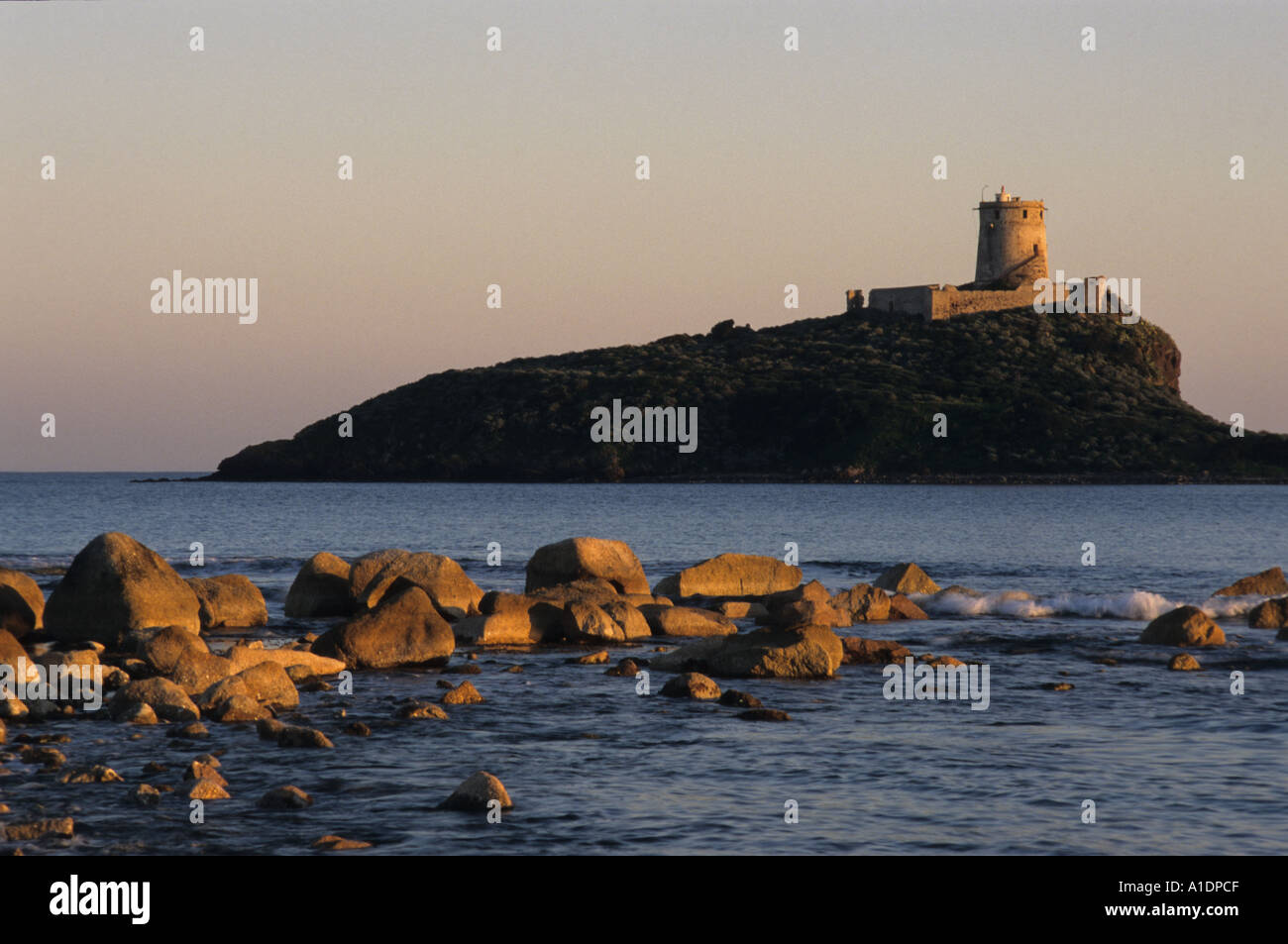 Tower at Nora archaeological site Sardinia Stock Photo - Alamy