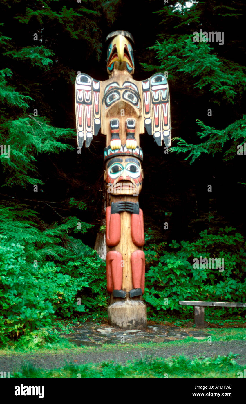 Alaska Totem pole at Totems Bight in Ketchikan Stock Photo - Alamy