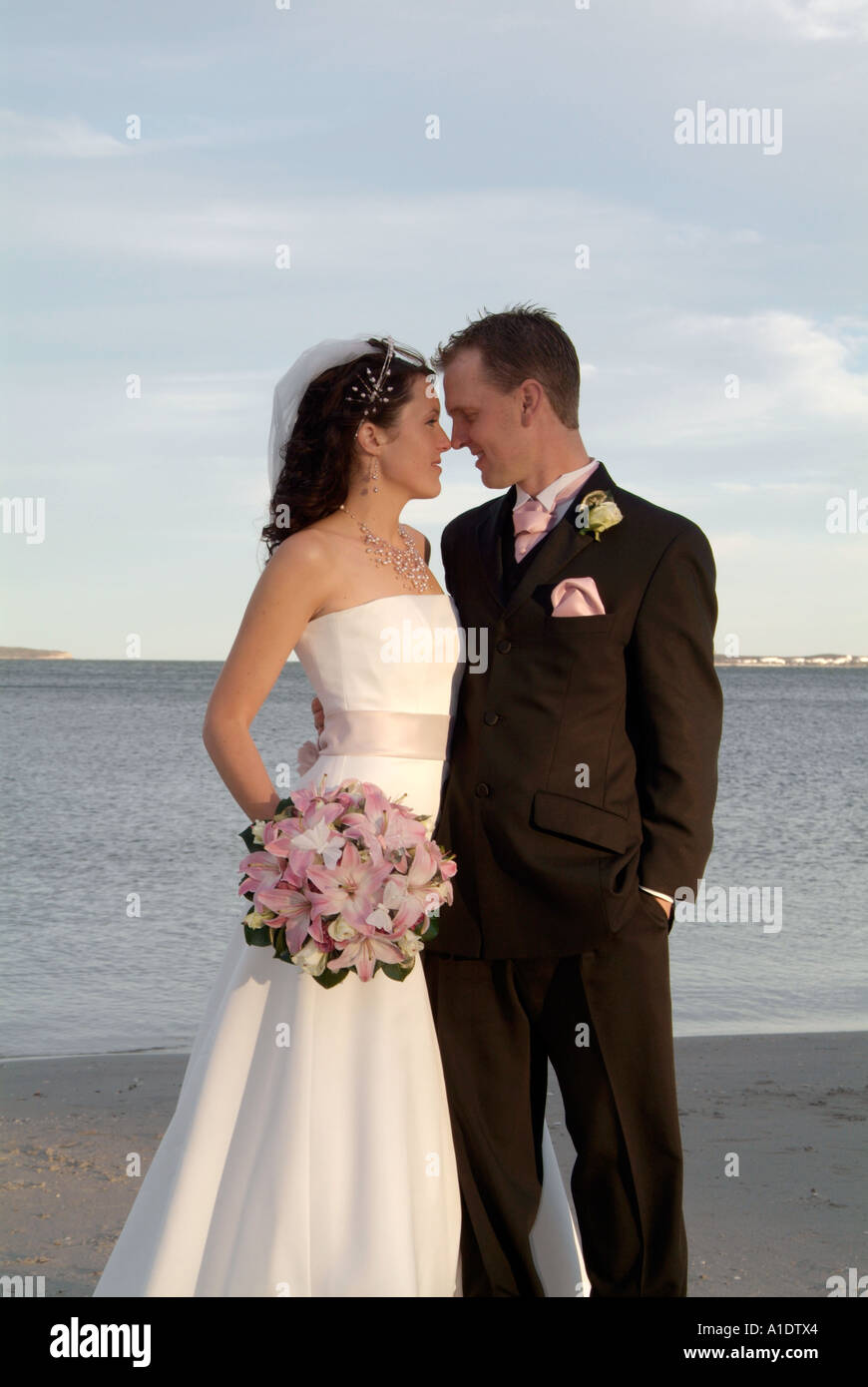 young, couple, celebrating, their, wedding, on an, australian, beach ...