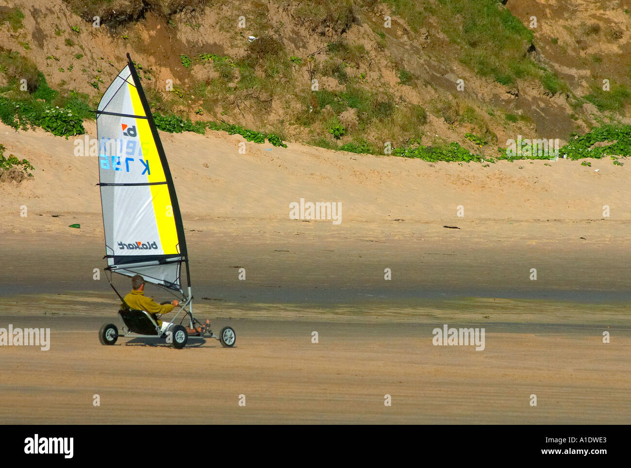 Kite buggy on a sandy beach in North Wales Stock Photo - Alamy