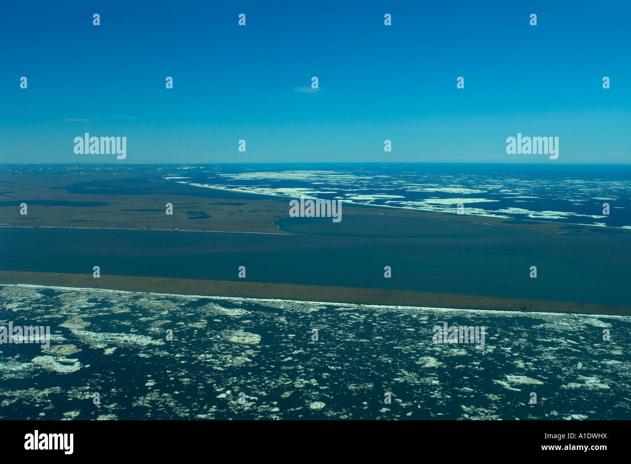 aerial of Point Hope during spring breakup National Petroleum Reserves ...