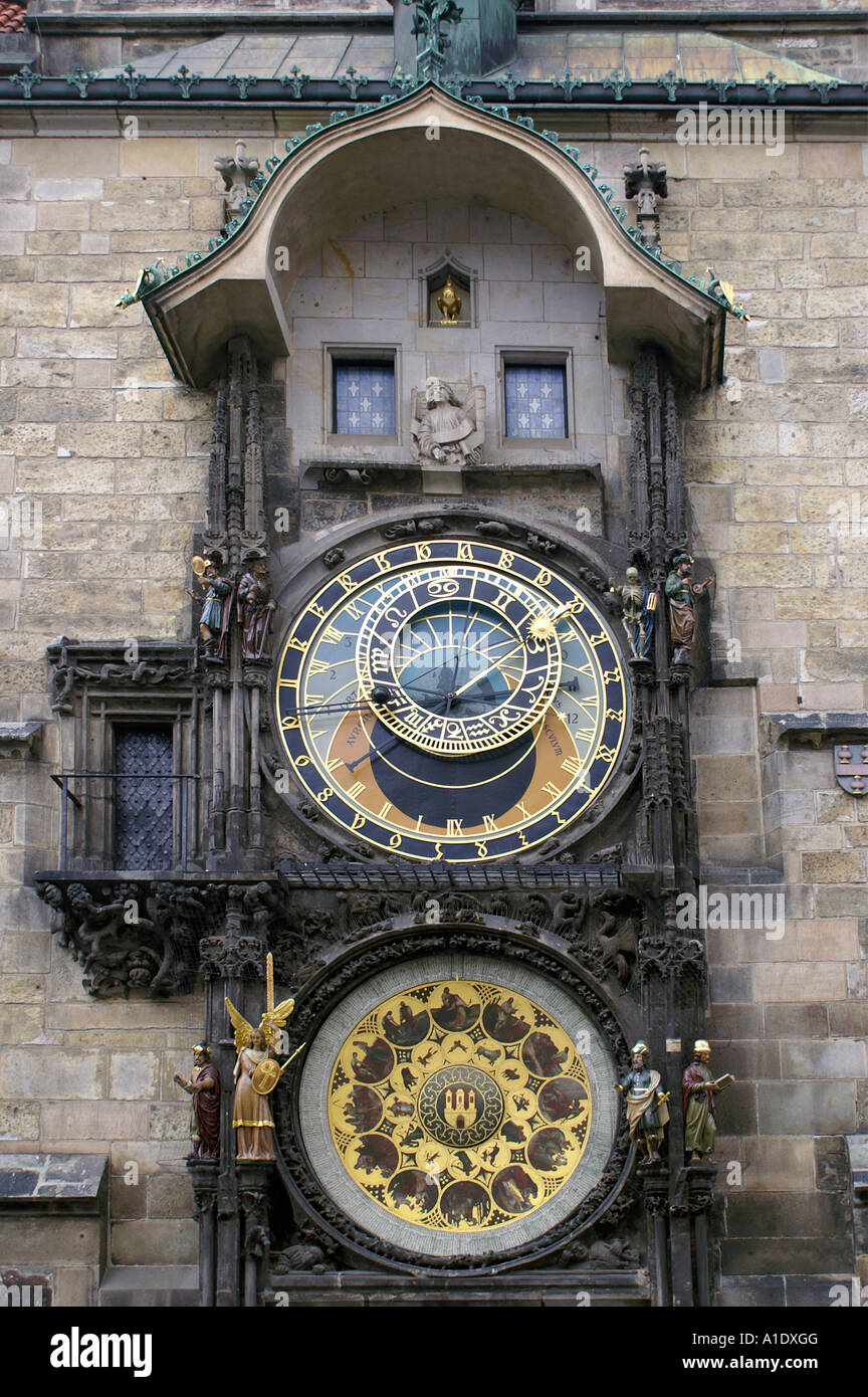 Medieval astronomical clock Prague Orloj on tower at Staromestske ...