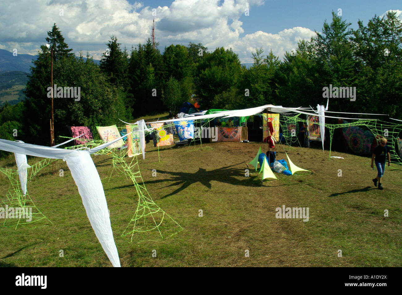 Morning at rave party Spirit of Nature, dancing people outdoors ...