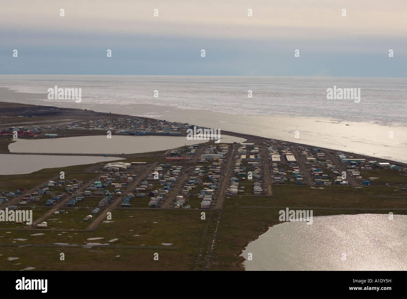 aerial of the Inupiat village of Utqiagvik Barrow National Petroleum ...