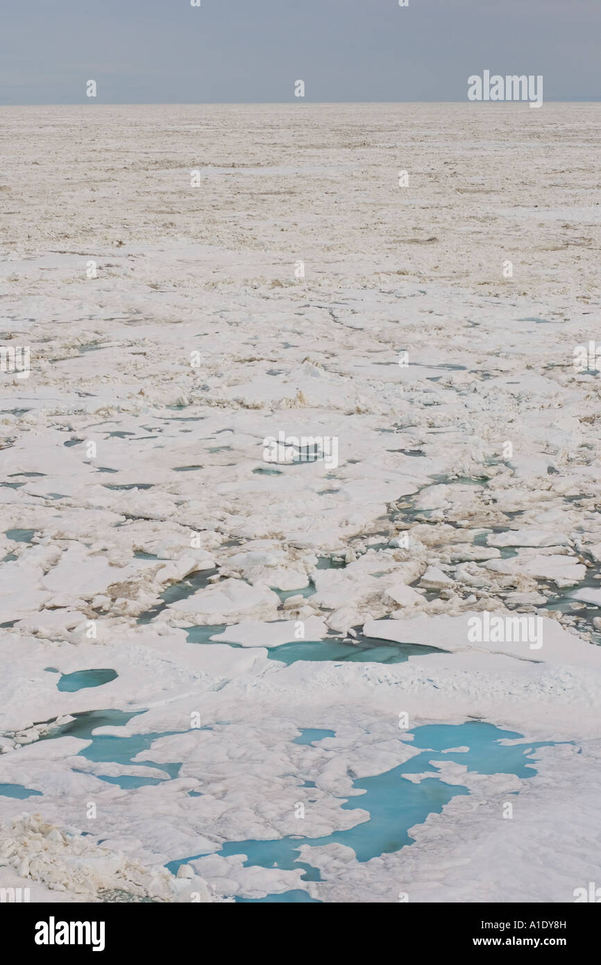 aerial of multi layer ice freshwater pans during spring breakup in the ...