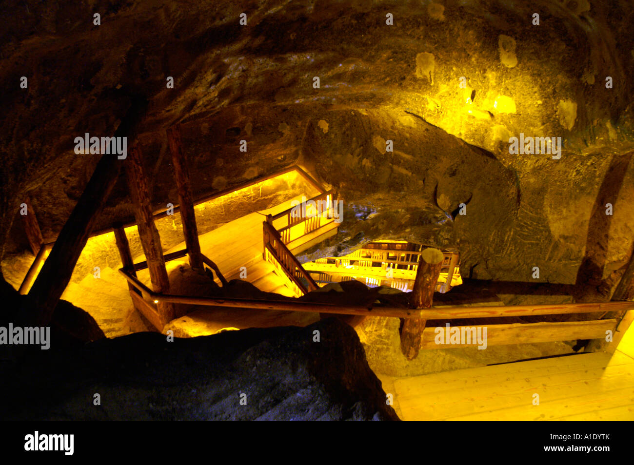 Kopalnia solna Wieliczka salt mine, staircase in salt cave, Poland 2006 ...