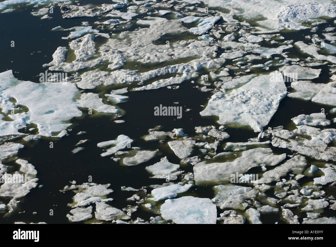 aerial of multi layer ice during spring breakup Chukchi Sea Arctic ...