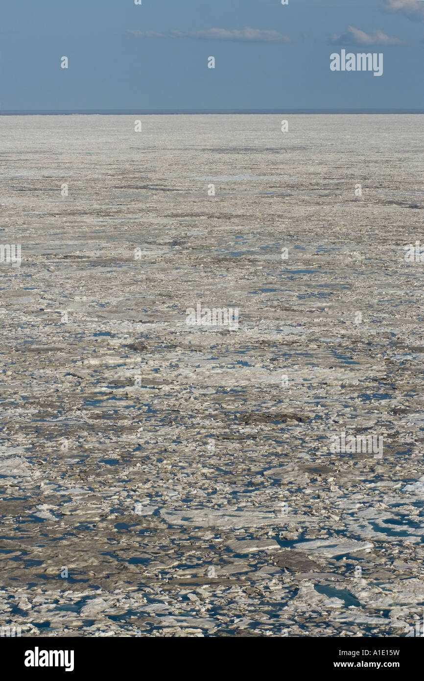 aerial of multi layer ice during spring breakup along the arctic coast ...