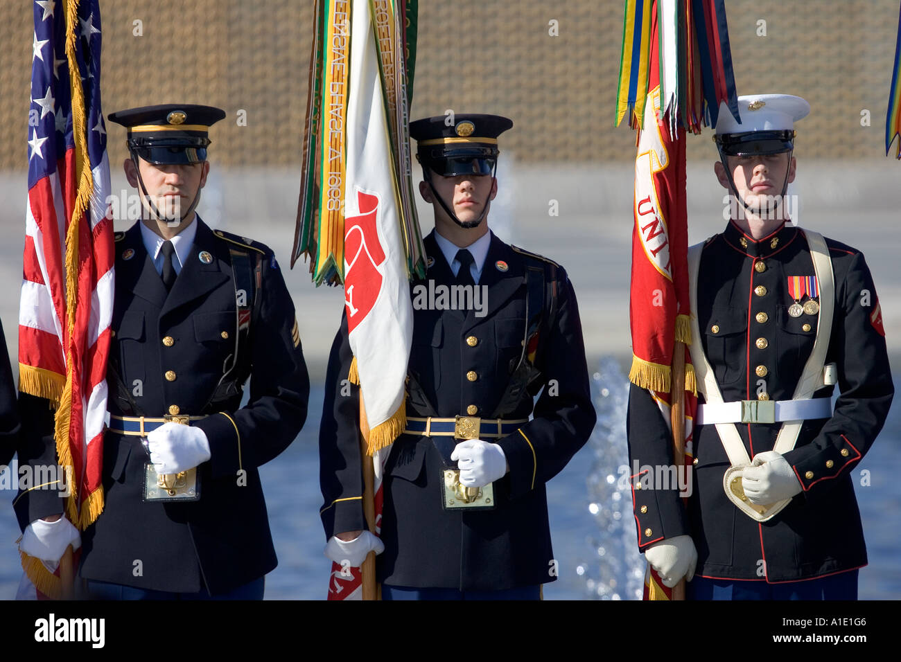 American servicemen at The National World War II Memorial Washington DC ...