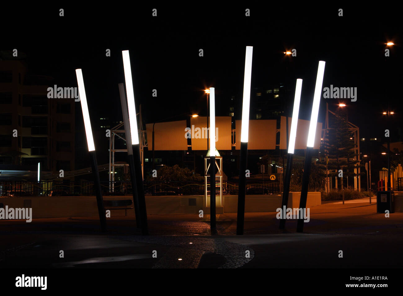 LIGHT POLES ON THE BEACH SUNSHINE COAST QUEENSLAND AUSTRALIA Stock ...