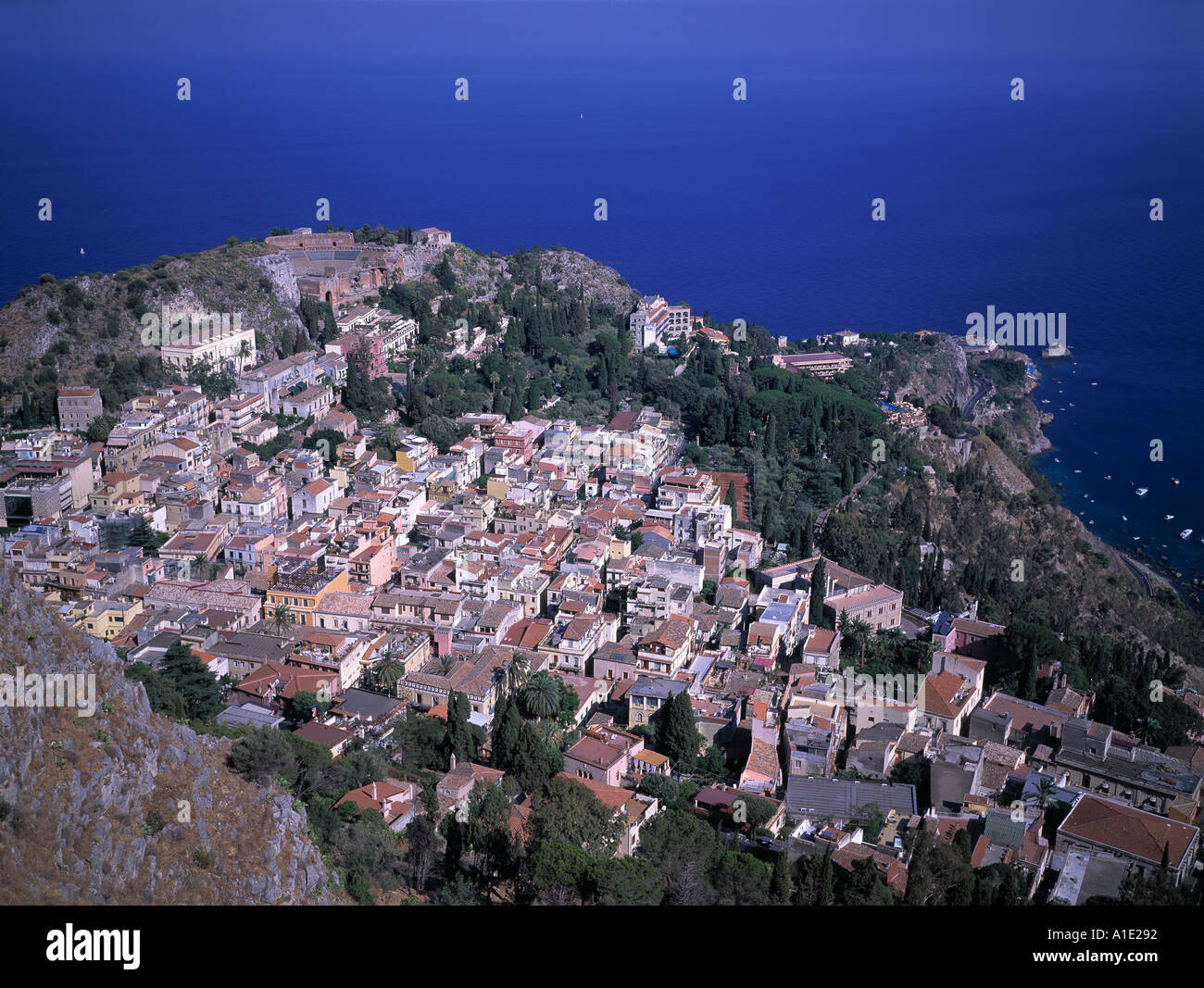 Aerial view town taormina hi-res stock photography and images - Alamy