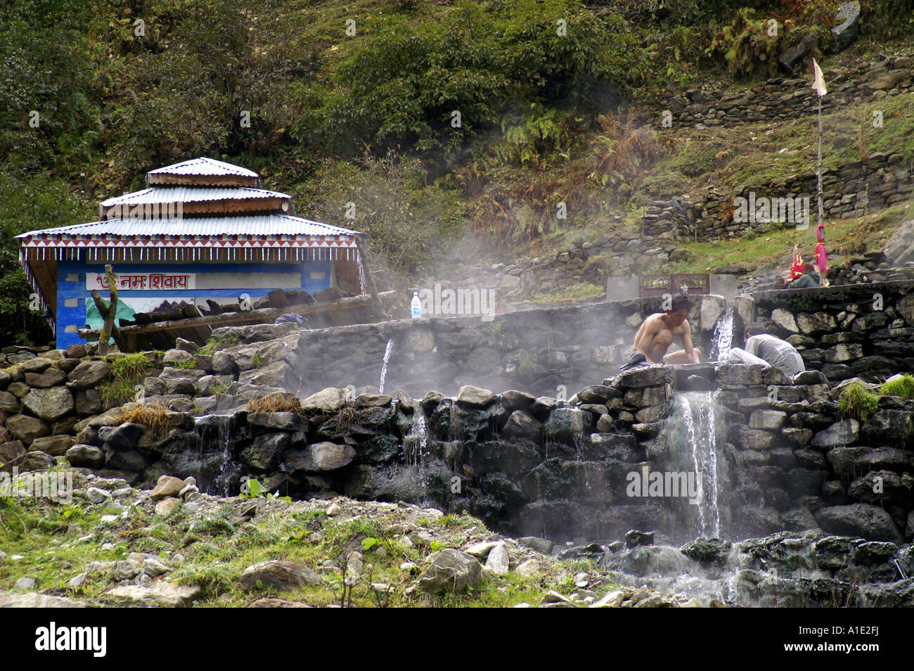 Hot springs and temple in Khirganga in Parvati Valley in Himalaya ...