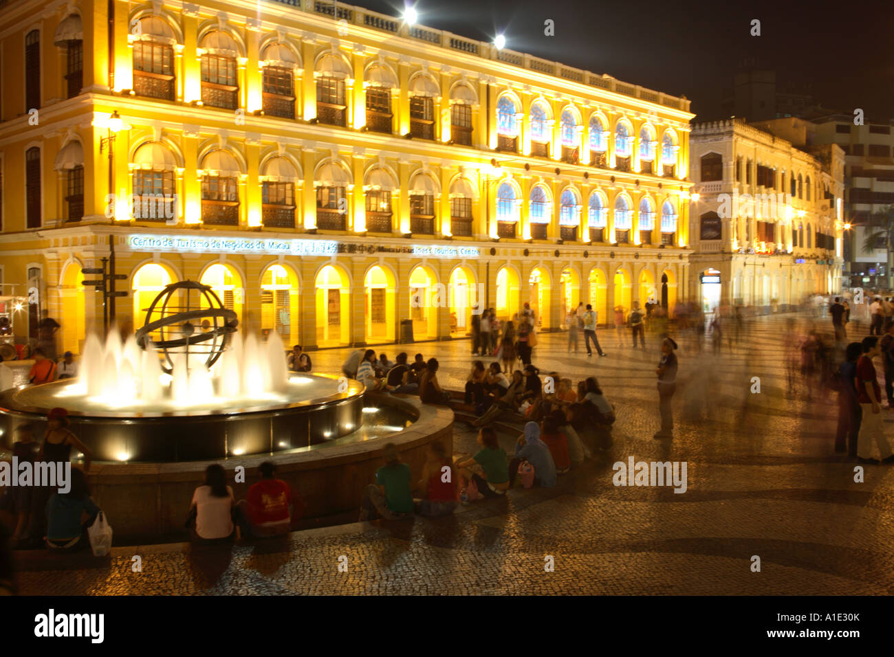 Crowds mingle in Macau s Largo do Senado at night Macau China Stock ...