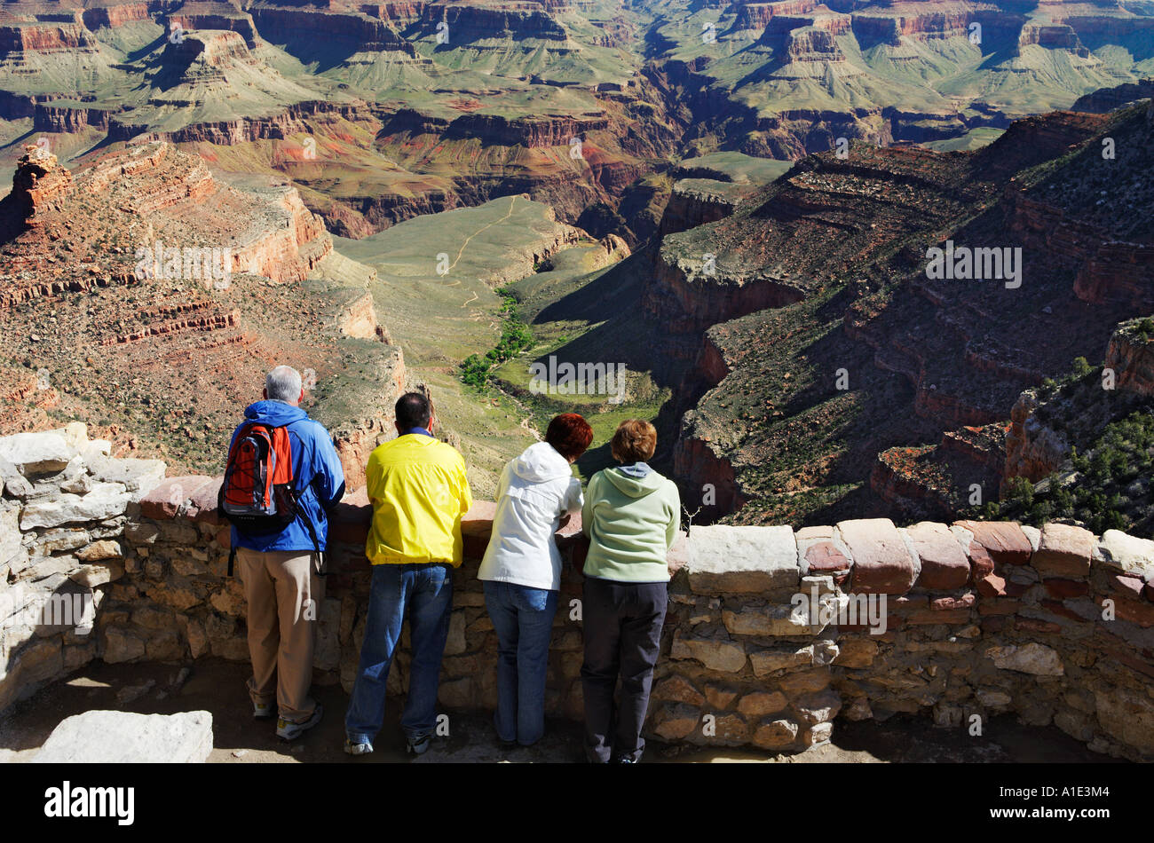 USA Grand Canyon People looking into the Canyon Bright Angel trail in ...