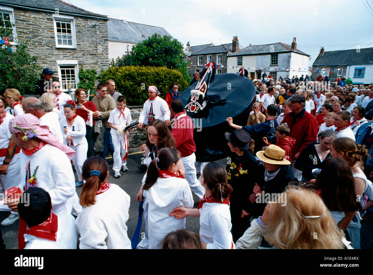 Obby 'Oss procession in the streets of Padstow Cornwall on May Day ...