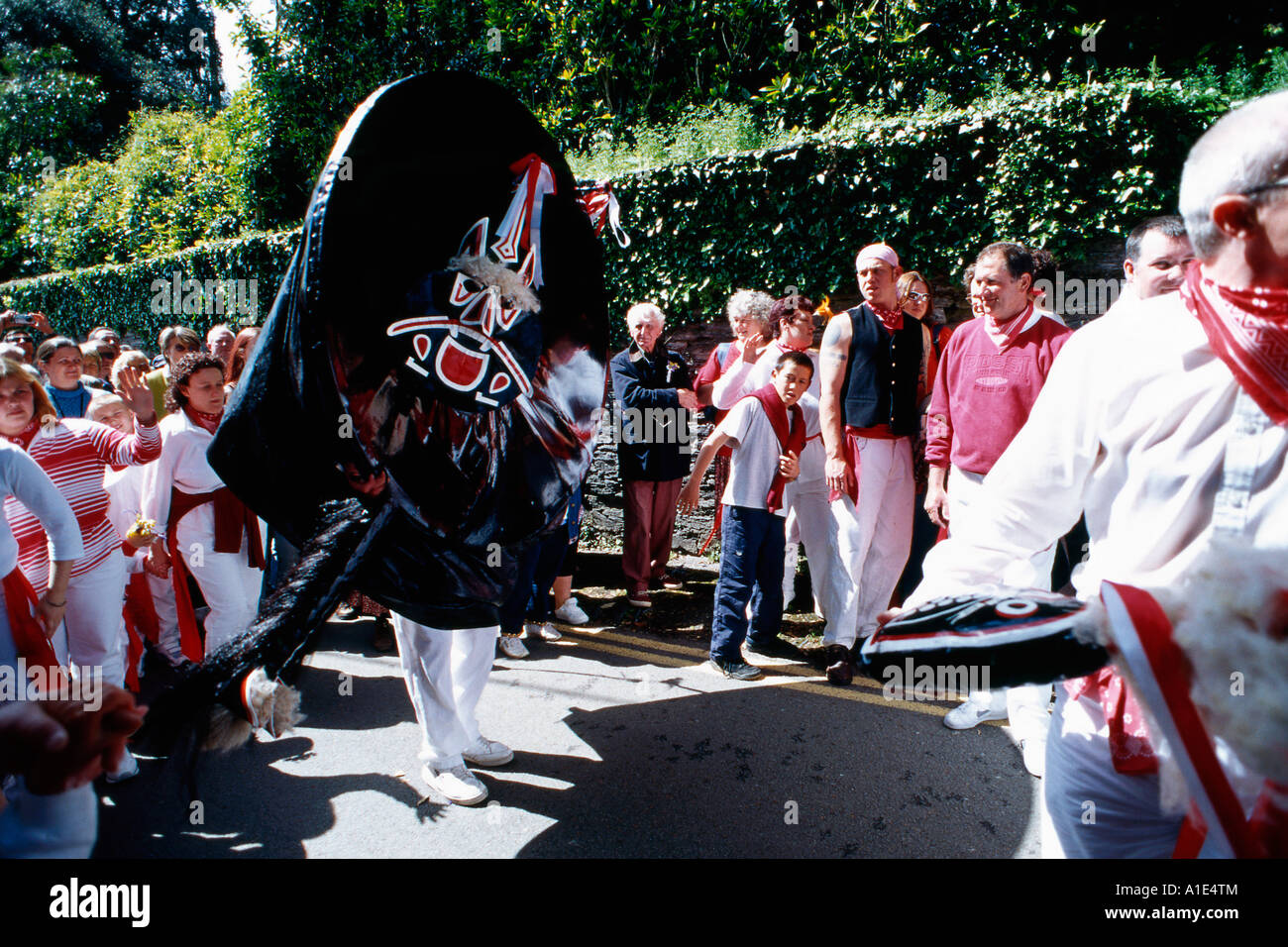 Obby Oss procession in the streets of Padstow Cornwall on May Day Stock ...