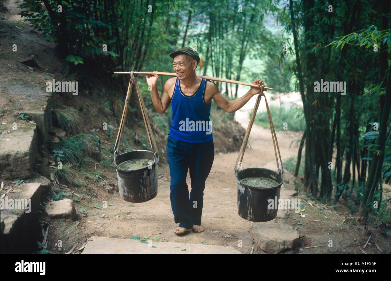 A Chinese farmer carrying manure to his fields Stock Photo - Alamy