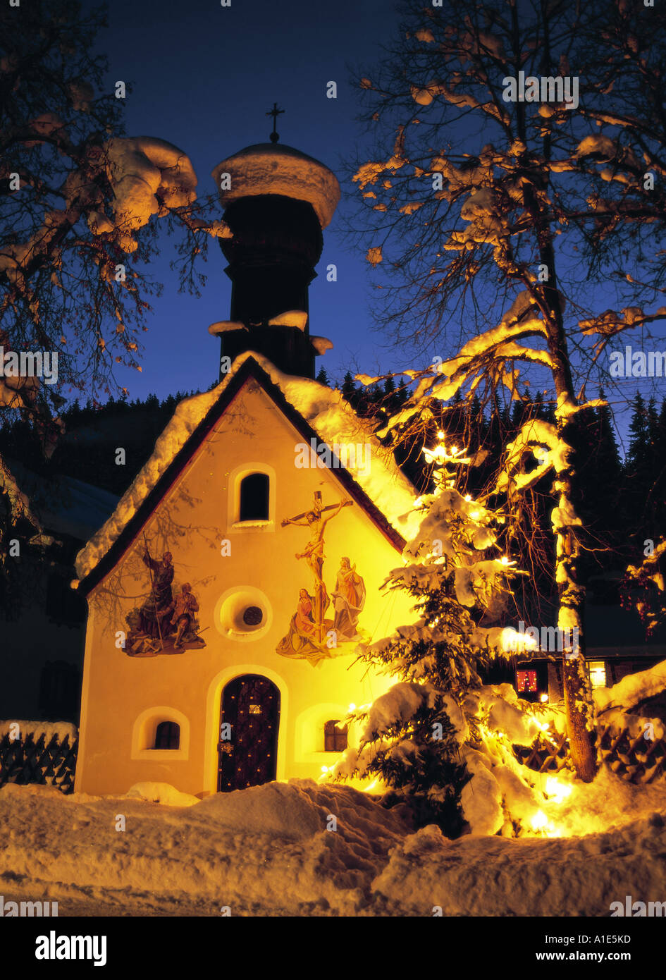 Christmas chapel in the snow in southern Bavaria, Germany Stock Photo ...