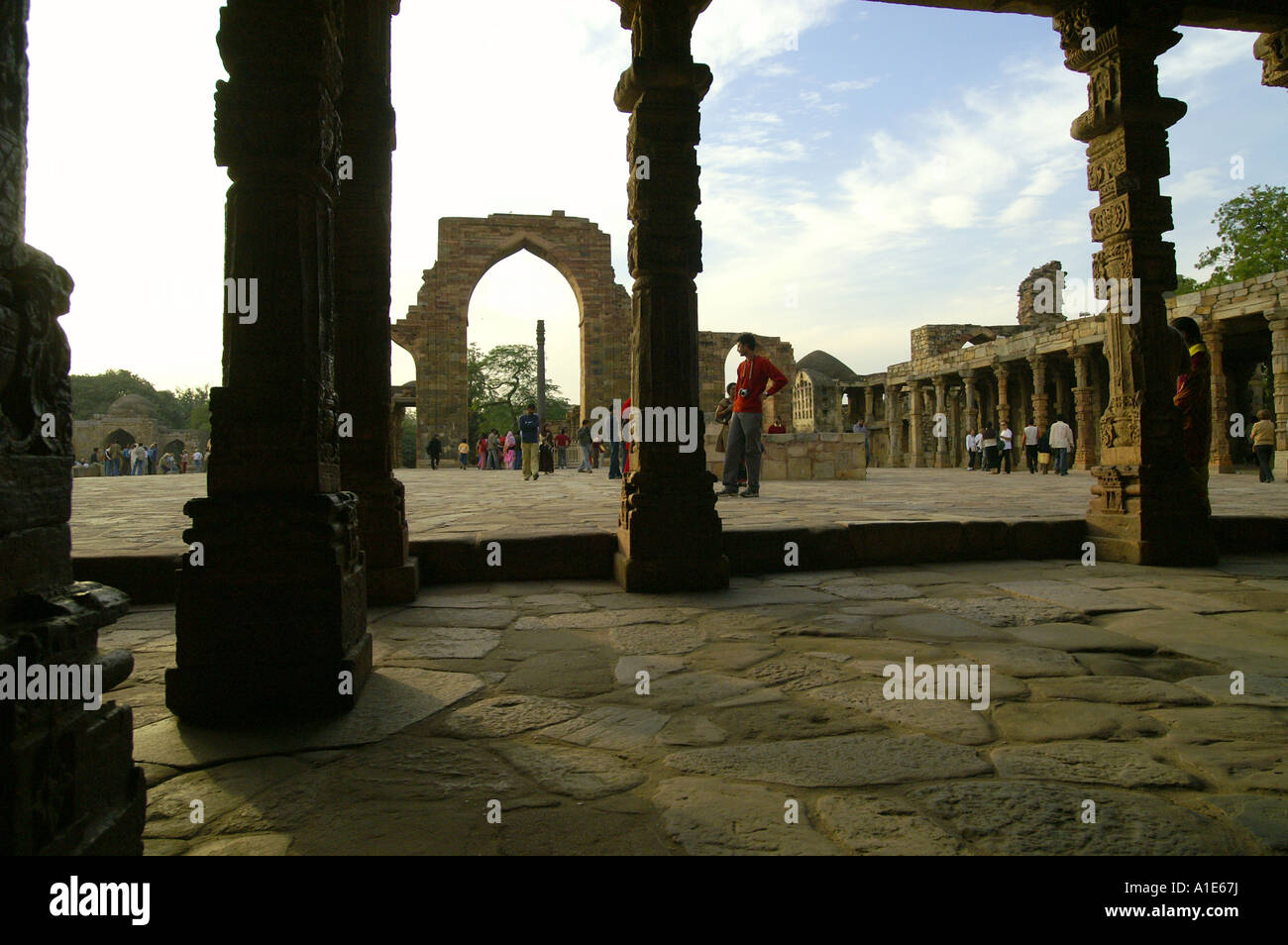 Collonade portico at Qutb Minar ancient archaeological complex in New ...