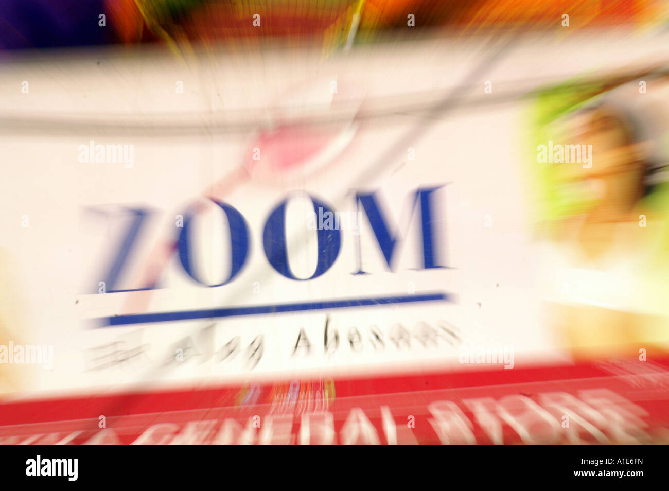 Zoom text signboard zoom blurred by zooming lens Stock Photo - Alamy
