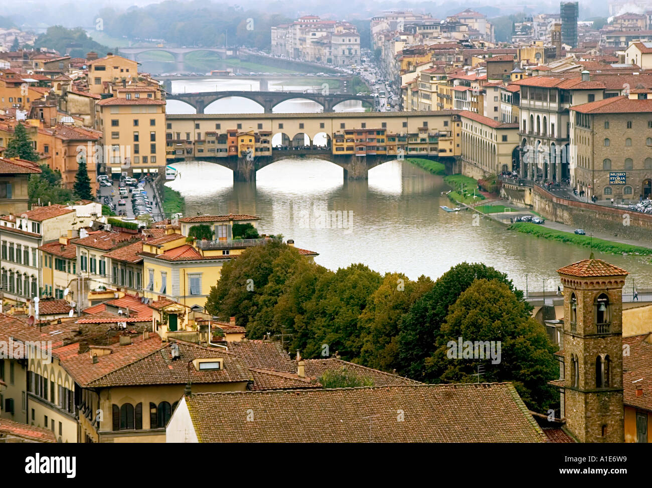 View over Florence and Ponte Vecchio over the Arno River Florence Italy ...