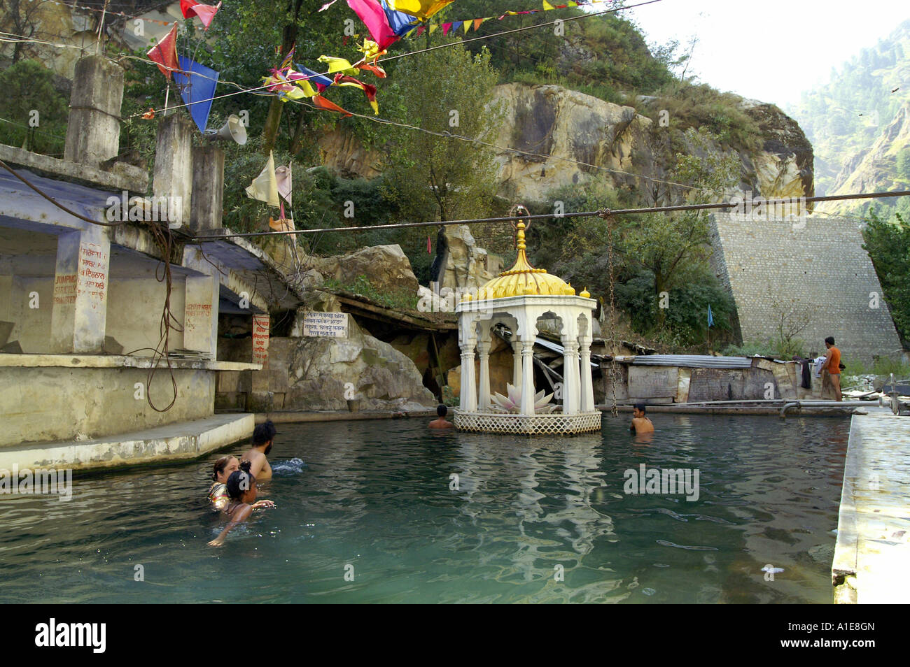 Manikaran hot springs pool public bath, lotus shrine and flapping ...