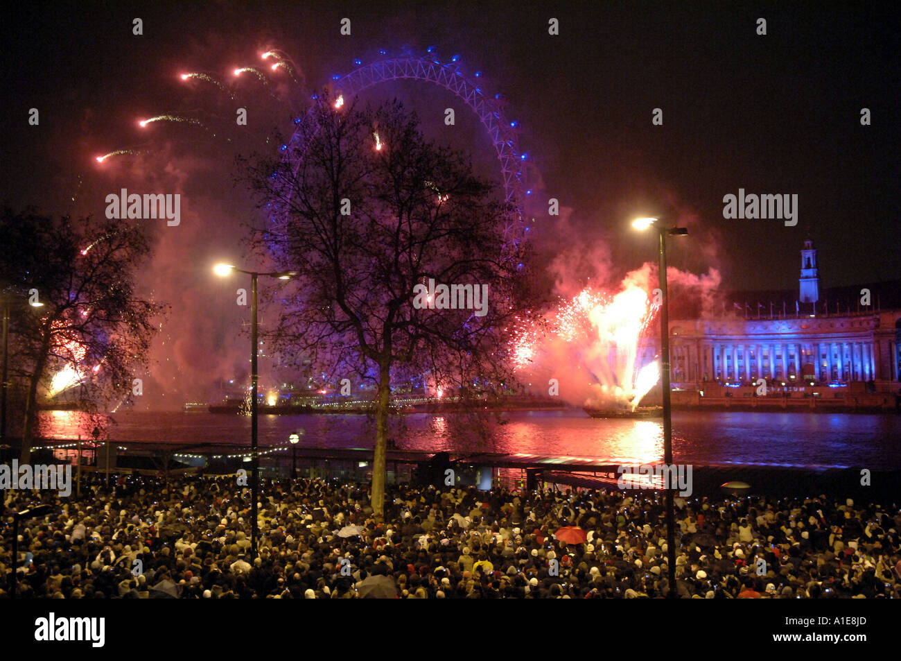 fireworks river thames crowded crowd london horizontal new years eve ...