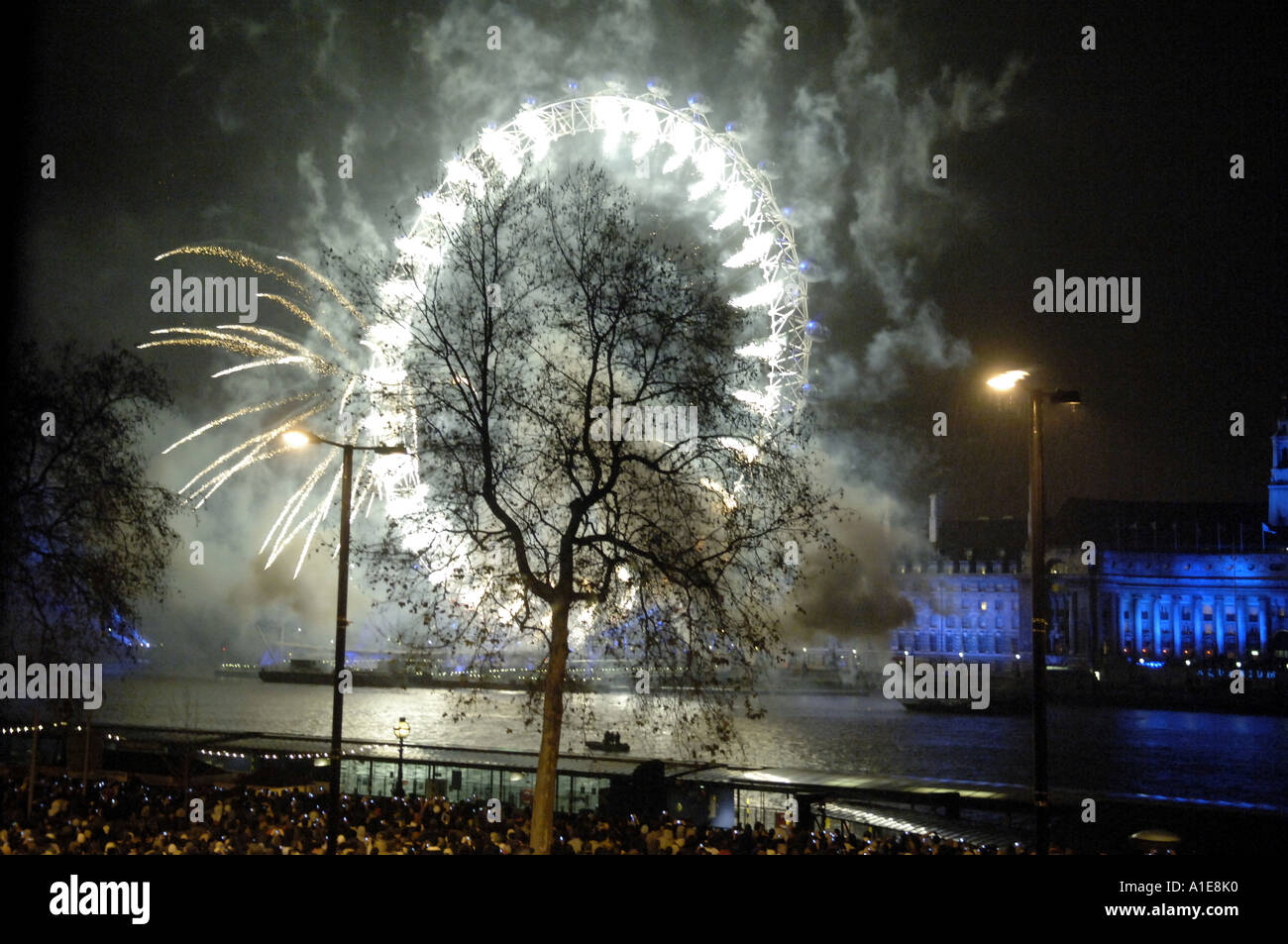 fireworks river thames crowded crowd london horizontal new years eve ...