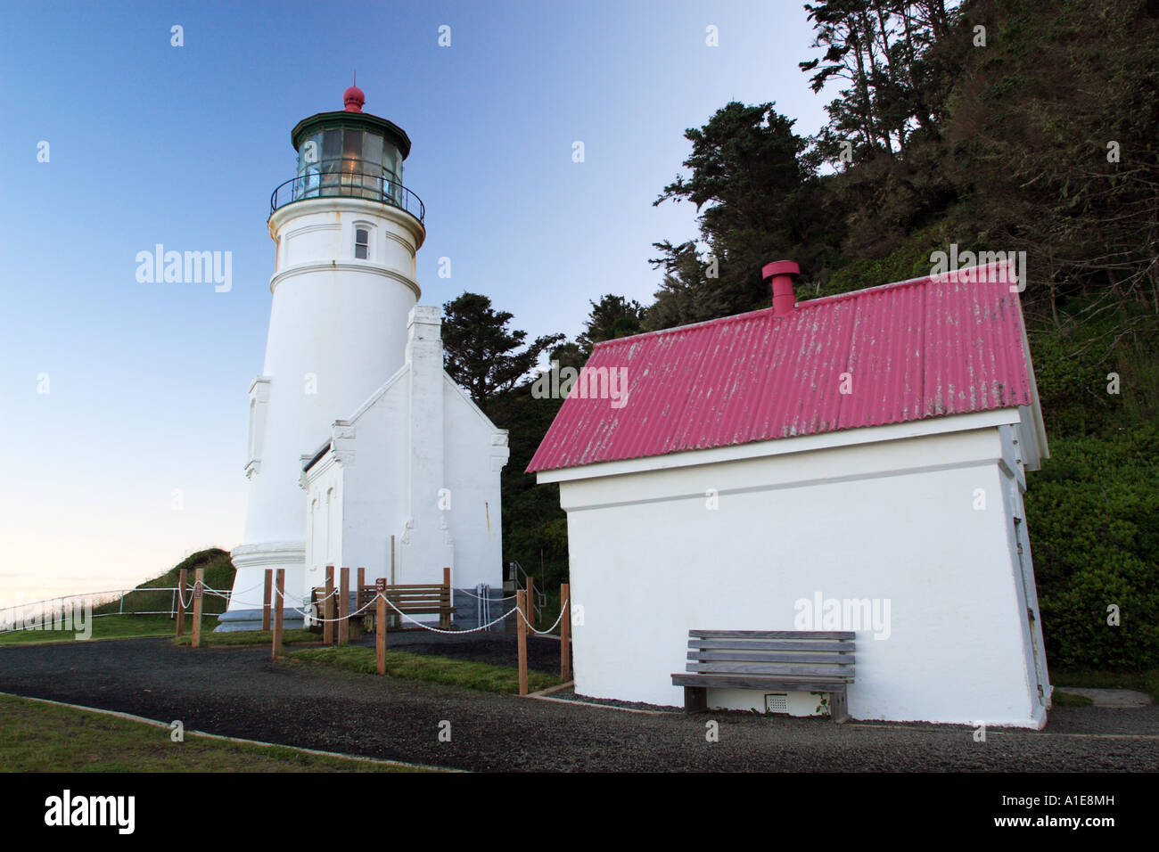 Heceta Head Light, lighthouse; view from highway 101, USA, Oregon Stock ...