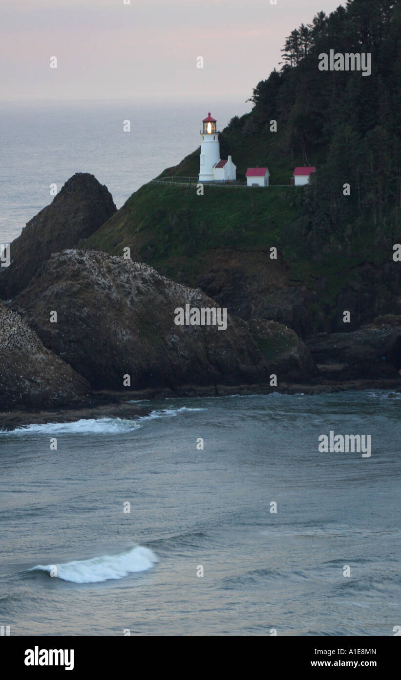 Heceta Head Light, lighthouse; view from highway 101, USA, Oregon Stock ...