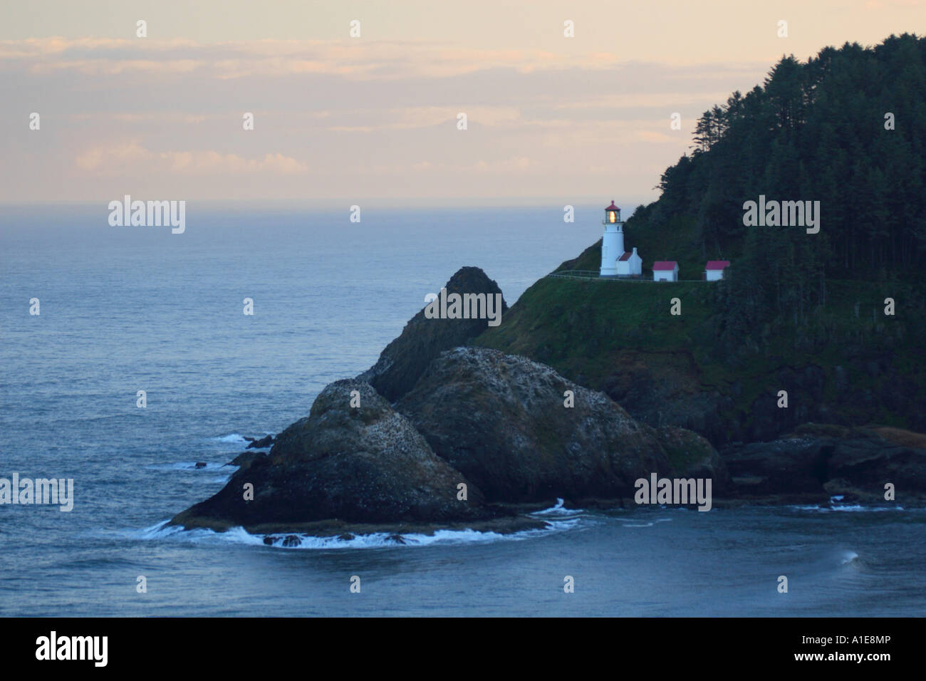 Heceta Head Light, lighthouse; view from highway 101, USA, Oregon Stock ...