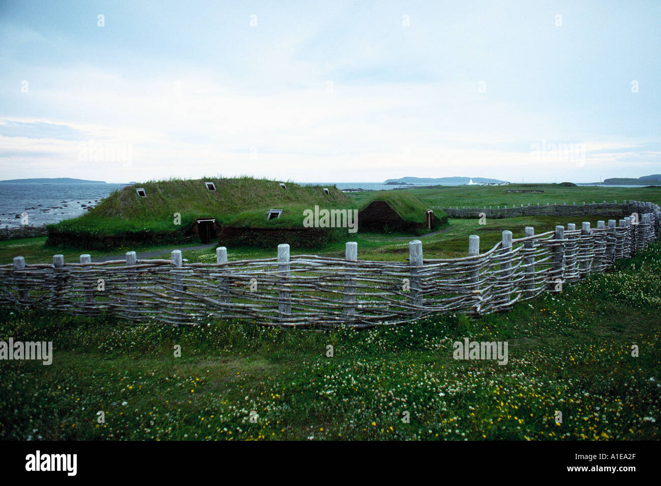 Viking sod huts Anse aux Meadows NF Stock Photo - Alamy