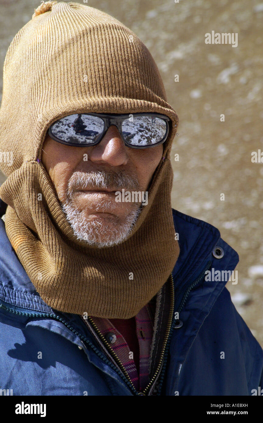 Portrait of old man ethnic highlander mountaineer face in Rohtang pass ...