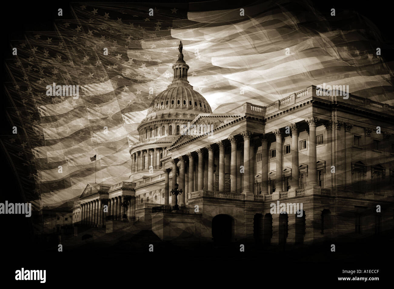 us capitol and flag montage Stock Photo - Alamy