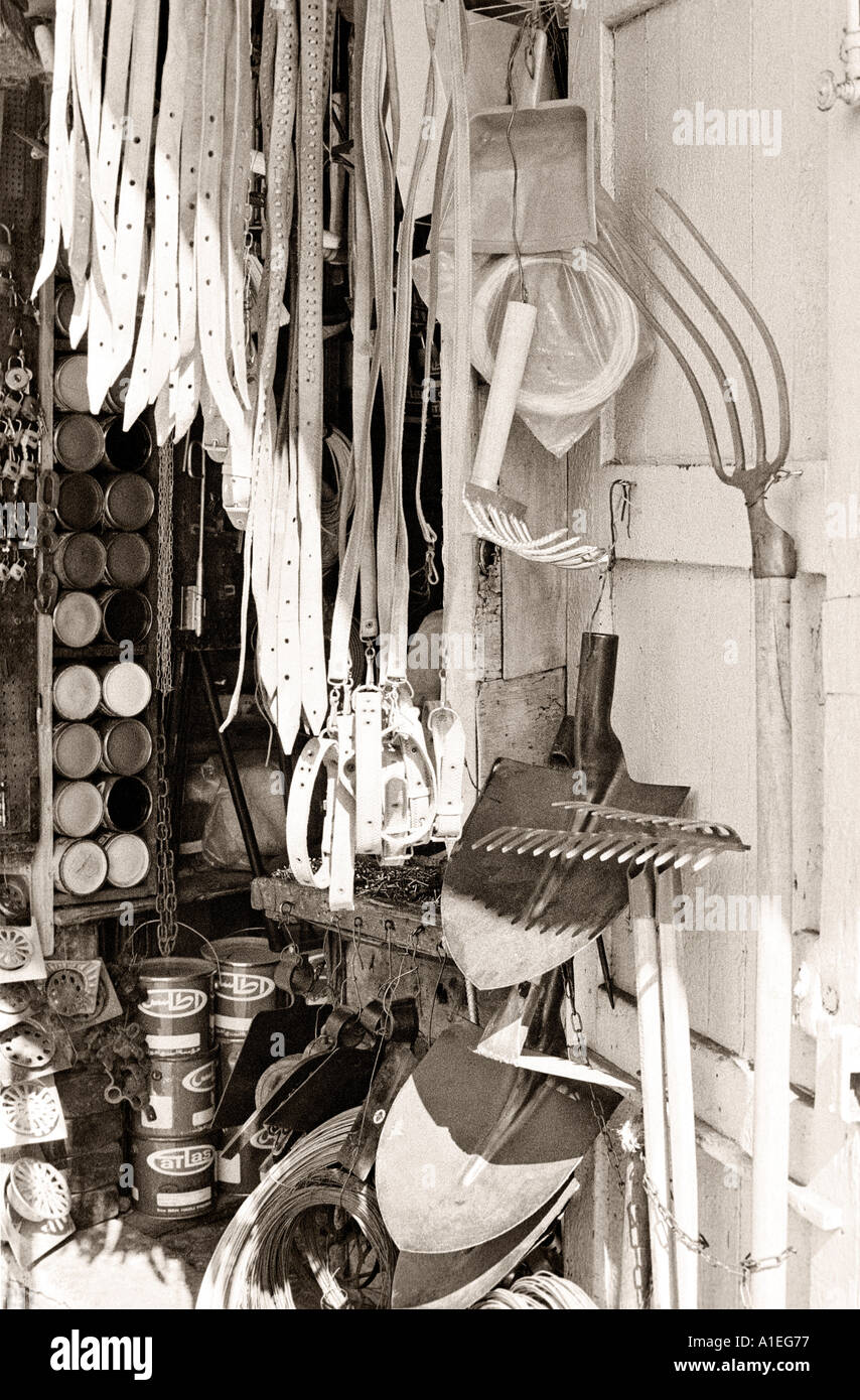 AFRICA MOROCCO TANGIER Tools and hardware displayed in a tiny store in ...