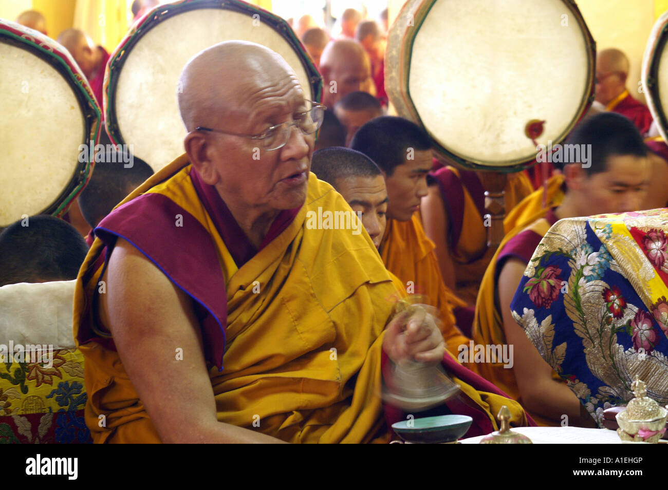 High rank priest gathering in Namgyal monastery, drum background ...