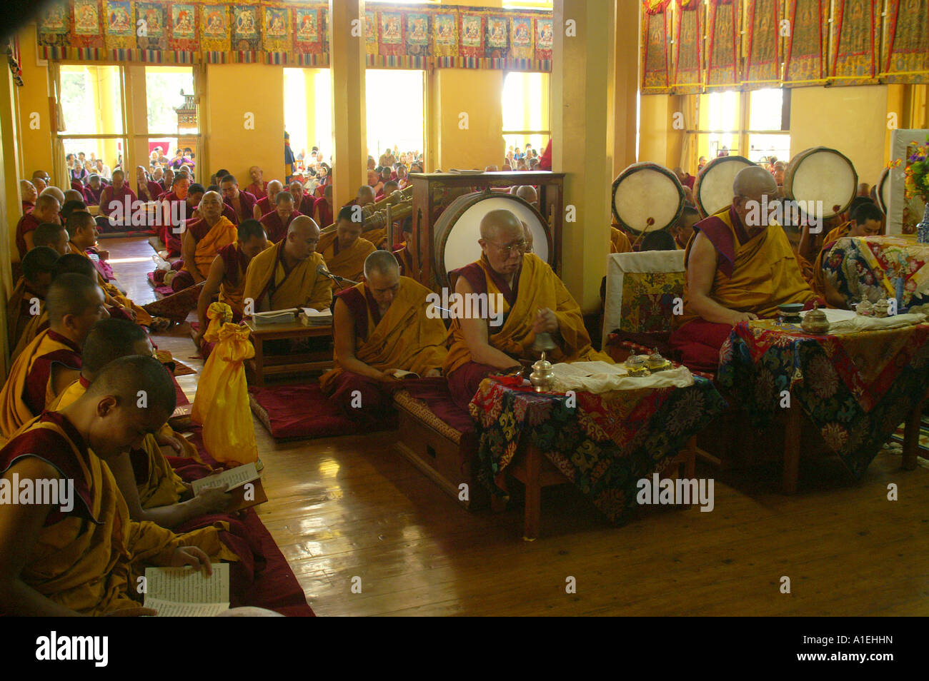 High rank priest gathering in Namgyal monastery, drum background ...